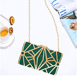 CARIEDO Women Evening Bag Elegant Clutch Purse Exquisite Velvet Metal Hollow out Handbags Prom Wedding Party (Green)