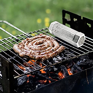 Meshscreen Pellet Smoker Tube 6 inches - 5 Hours of Billowing Smoke，Stainless Steel Pellet Smoker Tube for All Grill or Smoker for Cold/Hot Smoking,with 2 S Shape Hooks+1 Cleaning Brush