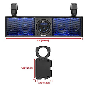 BOSS Audio Systems BRT18RGB ATV UTV Sound Bar System - 18 Inches Wide, IPX5 Rated Weatherproof, Bluetooth Audio, Amplified, 4 inch Speakers, 1 Inch Tweeters, USB Port, RGB Multicolor Illumination
