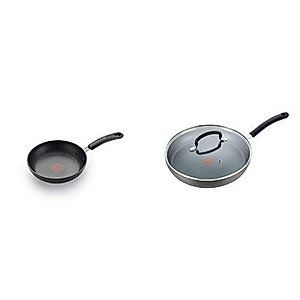 T-fal C5610264 8-Inch Fry Pan AND E76597 Ultimate Hard Anodized Nonstick 10 Inch Fry Pan with Lid, Dishwasher Safe Frying Pan, Black
