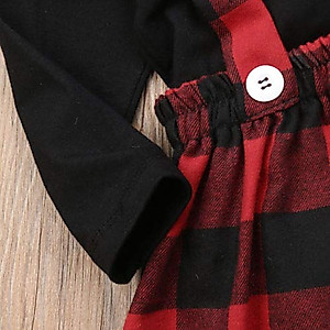 Mubineo Toddler Baby Girl Infant Plain T Shirts Plaid Overall Skirt Set Cotton Outfits (Black+Red, 6 Years)