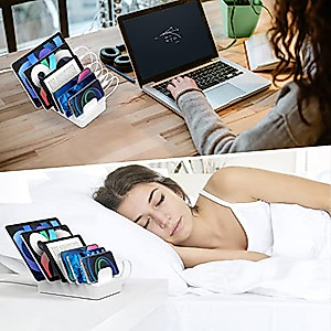 ZXSWONLY Charging Station for Multiple Devices, 50W 6 Ports USB Charging Station Organizer with 6 Cables Compatible with Cellphone, Tablet, Kindle, and Other Electronic (White)