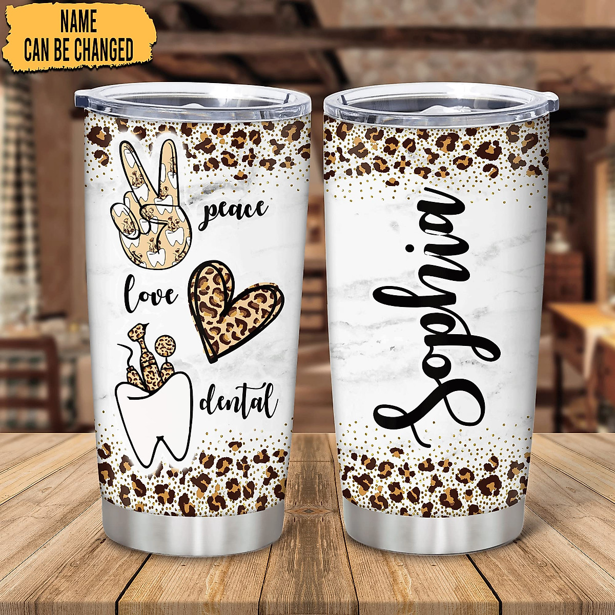 Hyturtle Personalized Dentist Tumbler Coffee - Peace Love Dental Stainless Steel Tumbler 20 oz With Lid - Idea Gifts For Dentists, Women, Dental Hygiene, Glass, Men, Hygienist - Gifts For Birthday