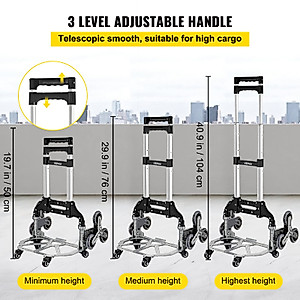VEVOR Stair Climbing Cart, 15.4" x 10.6" Folding Hand Truck, 176 LBS Weight Capacity Aluminum Alloy Hand Cart with 10 Crystal Castors Suitable for Carry Luggage, Shopping Groceries, Transport Goods