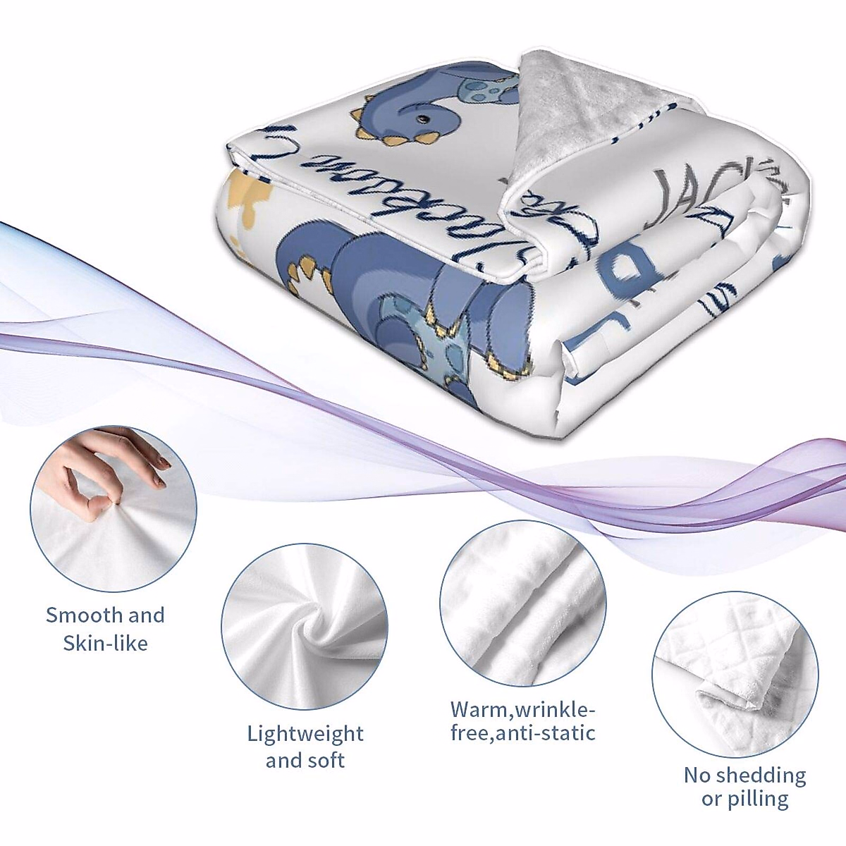 PFCNYMUA Personalized Baby Blankets for Boys with Name, Customized Dinosaur Baby Boys Blanket with Name for Baby Gifts Items 30x40 Inches