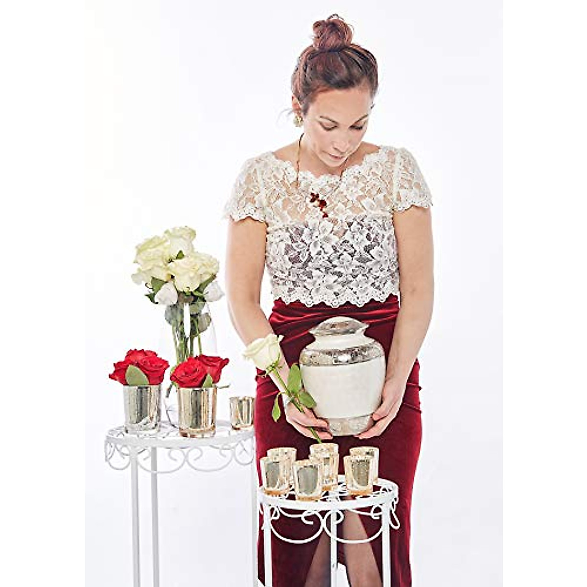 Urn for Human Ashes Adult Memorial urn Funeral Cremation Urns Large Burial Urns for Ashes - The Pearl Rose Adult Urn Large Size