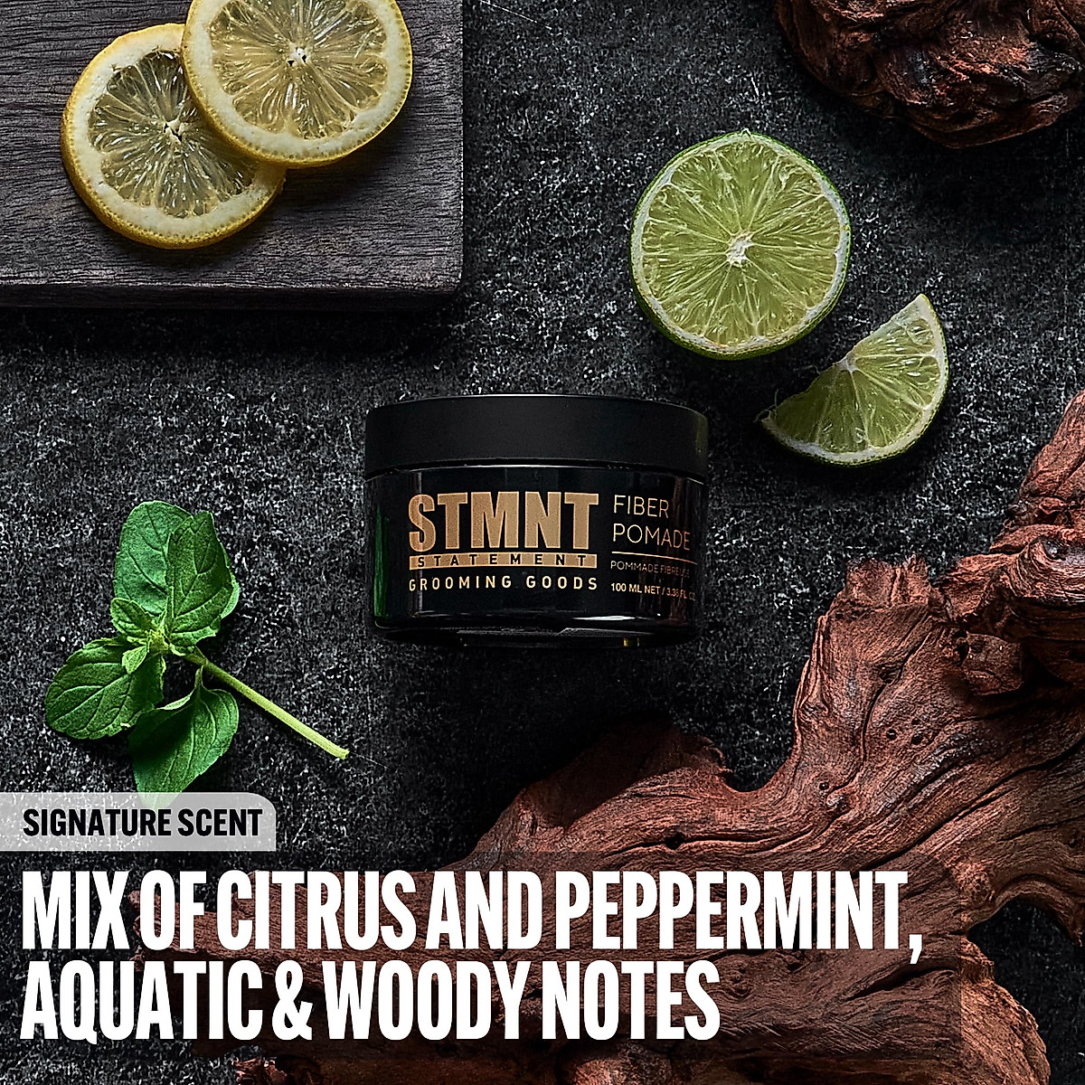 STMNT Grooming Goods Fiber Pomade, 3.38 oz | Semi-Matte Finish | Strong Control | Easy To Wash Out