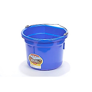Little Giant® Flat Back Plastic Animal Feed Bucket | Animal Feed Bucket with Metal Handle | Horse Feed & Water Bucket | 8 Quarts | Blue