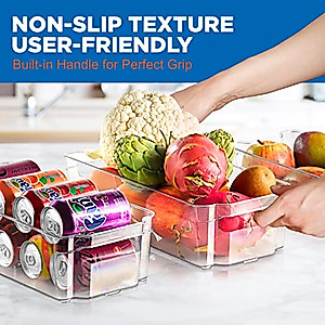 NutriChef Set of 6 Refrigerator Organizer Bins - Stackable Clear Plastic Bin with Handles, Egg Tray - For Fridge, Freezer, Kitchen, Cabinet, Countertops, Pantry - BPA Free Food Storage Rack - NCFO66