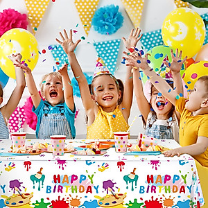 3 Pieces Art Paint Party Tablecloths Happy Birthday Table Cover Paint Splatter Party Table Cloth Disposable Plastic Painting Supplies for Kids Birthday Artist Theme Decorations 108 x 54 Inch