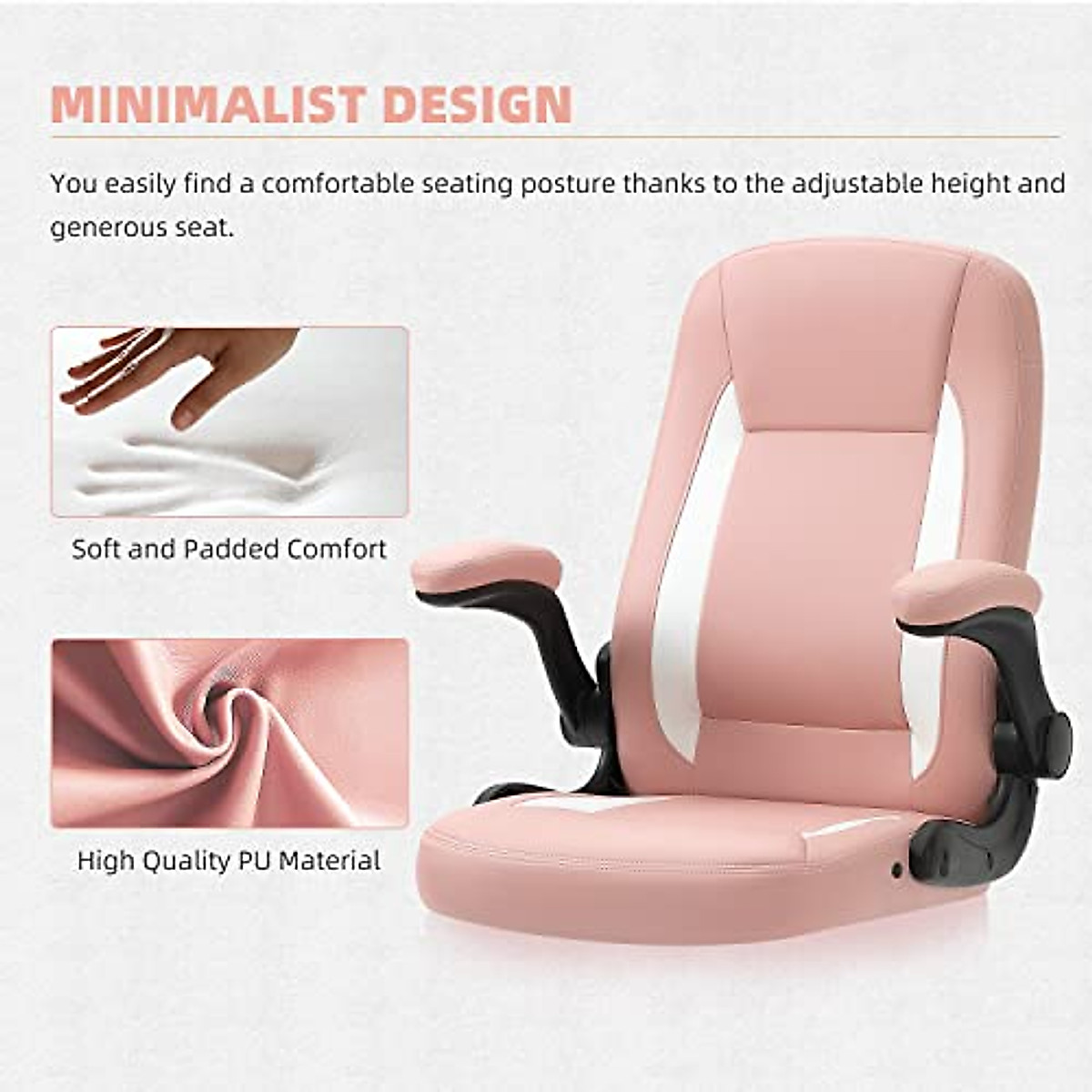 SEATZONE Pink Office Chair Executive Desk Chair with arms High Back Modern Computer Chairs for Women