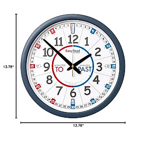 ertt Teaching Wall Clock - Learn The Time Wall Clock - Kids Analog Clock for Classroom, Playroom, Bedroom, Educational Room Decor - School Clock for Kids with Red Blue Face (35cm)