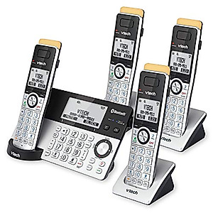 VTech IS8151-4 Super Long Range 4 Handset Cordless Phone for Home with Answering Machine, 2300 ft Range, Call Blocking, Bluetooth, Headset Jack, Power Backup, Expandable to 12 HS, Silver/Black