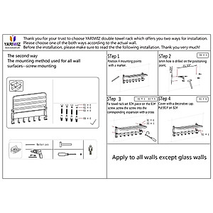 (1 Pack) Yariwiz Grey Towel Rack Wall Mounted No Drill and Screw Mounting, Bathroom Bath Shower Length 24 inch Double Towel Rod with Shelf Hotel Towel Rack B0502-GREY