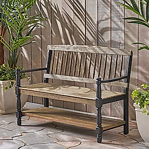 Christopher Knight Home Daphne Outdoor Acacia Wood Bench with Shelf, Gray and Black Finish