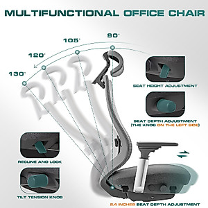 Ergonomic Mesh Office Chair, High Back Computer Executive Desk Chair with Adjustable Headrest and 4D Arms, Slide Seat, Tilt Lock-Dark Grey