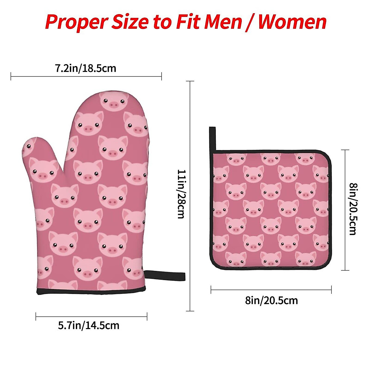 Pink Pig Oven Mitts and Pot Holders Set of 4 Washable Heat Resistant Kitchen Gloves Waterproof Oven Gloves and Hot Pads for Cooking Grilling BBQ Baking