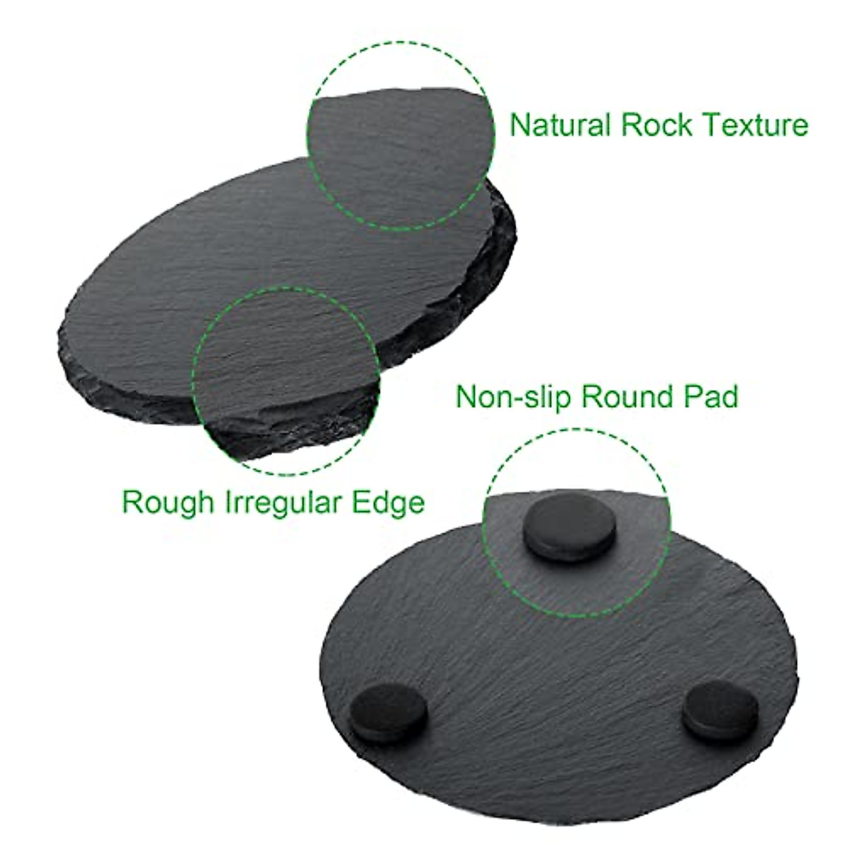 12 Pcs 4 Inch Round Slate Coasters, Drink Coasters, Handmade Rustic Stone Rock Coasters with Anti-Scratch Bottom for Cups Mugs Bar Kitchen Home Decor DIY Project, Natural Edge, Black