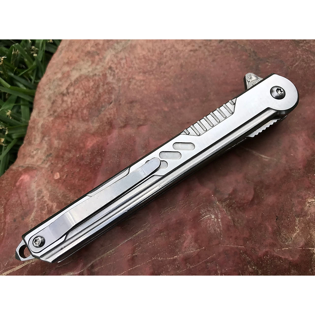 TACTICAL GEARZ Damascus Pocket Knife for EDC! Stainless Steel Handle! 67 Multi Layered Damascus Steel Tanto Blade! Includes Sheath! (Kraz XT)