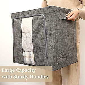 2 Pack 53L Oxford Steel Frame Storage Box for Closet Organization, Collapsible Storage Bins for Clothes blankets, Stackable Storage Boxs with Clear Windows and Handles, Gray