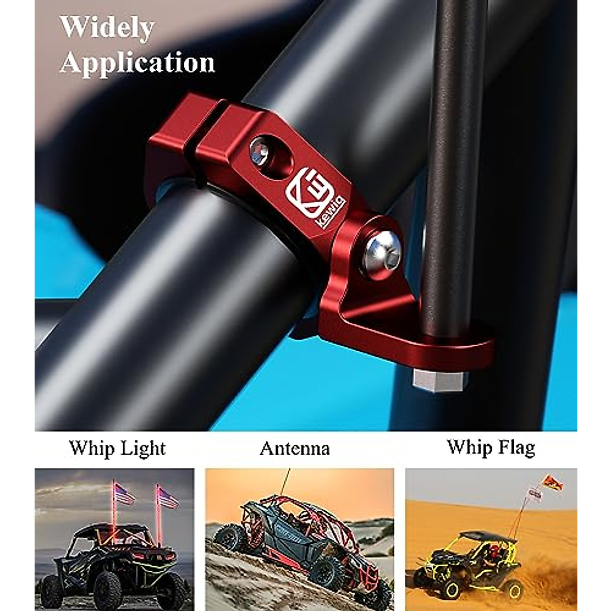 BRCOVAN Whip Light Flag Mount Solid Aluminium Alloy Light Bar Mounts Mounting Bracket Tube Clamp Fit on 1.5''/1.65''/1.75''/1.85''/2'' Roll Cage Bull Bar Roof Rack for ATV UTV Truck (Red)