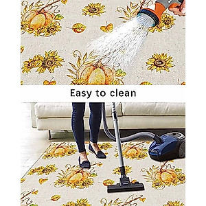 Outdoor Patio Rugs Fall Pumpkin with Sunflowers Outdoor Area Rug Fallen Leaves Non-Slip Backyard/Camping RV Rug/Deck/Porch Rug Front Door Floor Mat Carpet,4x6ft,