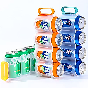 Portable Soda Can Organizer for Refrigerator Vertical Clear Plastic Fridge Soda Can Organizer with Removeable Handle Expandable Drink Beverage Holder Dispenser (Blue, 2)