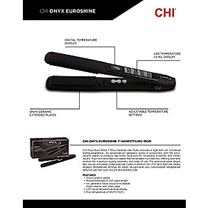 CHI Onyx Euroshine 1" Straightening Hairstyling Iron With 4" Extended Plates, Black