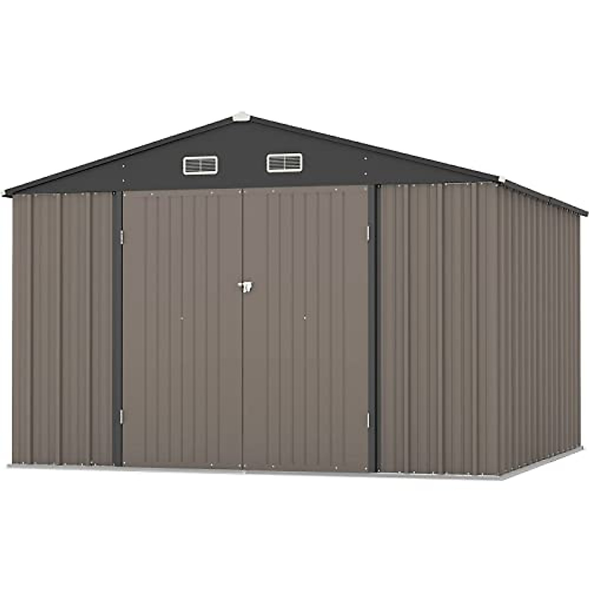 Patiowell 10 x 10 FT Outdoor Storage Shed, Steel Yard Shed with Design of Lockable Doors, Utility and Tool Storage for Garden, Backyard, Patio, Outside use,Brown