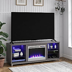 Ameriwood Home Lumina Fireplace Stand, TVs up to 70", Graphite Gray