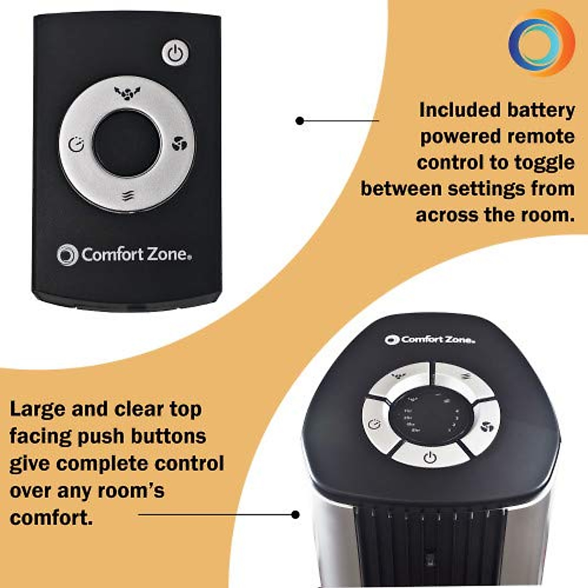 Comfort Zone CZTF420BK 42" Oscillating Tower Fan with Remote and High-Performance Centrifugal Blades, Black