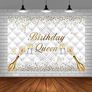 AIBIIN 7x5ft Birthday Queen Backdrop Glitter Diamond Headboard Birthday Party Decorations Women Champagne Bithday Prom Banner Photo Shoot Props