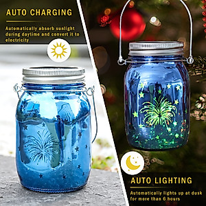 2 Pack Solar Lights Outdoor Decorative Lanterns Waterproof Solar Powered Glass Mason Jar with Color Changing LED Lights for Outdoor Garden Yard Lawn Tabletop Christmas Decorations, Blue