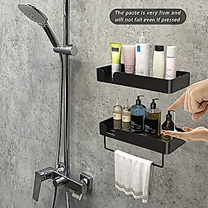 ABOKA Shower Caddy Basket Shelf For Bathroom 2-Pack with Hooks & Towel Bar Adhesive Shower Organizer Storage Wall Mounted, Mate Black