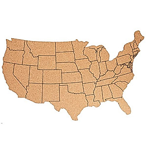 Juvale Cork Board Map of The United States with 10 Pins to Mark Travels, Home and Office Wall Decor (16 x 10 x 0.3 in)