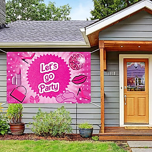 Hot Pink Let's Go Party Banner Princess Themed Banner Photo Frame Photography Background Girls Women Birthday Bachelorette Party Banner Decorations Photo Props Party Favor