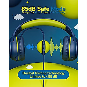 Kids Headphones for School Toddler Wired with Microphone Plug in Bulk Boys Headset Girls 3+ Year Old Blue Green shareport Phones Teen Volume Control Airplane Two People Childrens Babies Over Ear