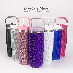 Cupcupmore Bling Mermaid Rhinestone Stainless Steel Tumbler 30oz Vacuum Insulated Water Bottle with Flip Straw & Lid &Handle, Leakproof Thermos Keeps Cold 12 Hours for Home, Office, Car, Gym, Travel