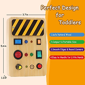 Ouriky Busy Board Toys for Ages 2-4 Toddler Boy Toys 2-3, Wooden Travel Toys with Light Up LED Buttons, Sounds Educational Learning Toys Toddler Gifts for 2-5 Boys Girls