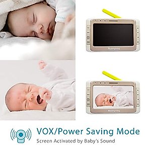 Moonybaby WideView 50 Baby Monitor with Camera and Audio, No WiFi, 5 Inches Large Display, Split Screen, Auto Night Vision, Zoom, Sound Activated, Temperature Alert, 2-Way Talk, Lullaby, 1000ft Range