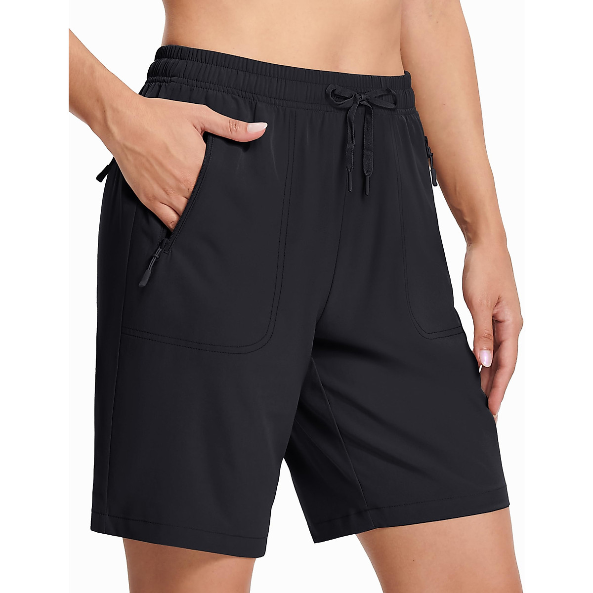 MAGCOMSEN Hiking Shorts Woman Lightweight 8 Inch Inseam with Pockets Water Resistant Running Shorts Black M