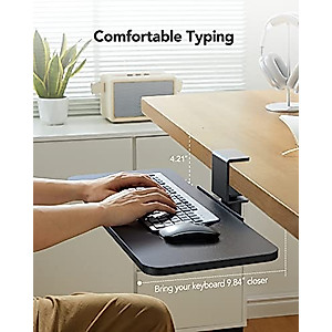 HUANUO Keyboard Tray Under Desk, 360 Rotating Keyboard Tray with Adjustable C Clamp, Ergonomic Keyboard Drawer Slide Out, No Drilling Computer Keyboard & Mouse Tray, 23.62" W x 9.84" D, Black