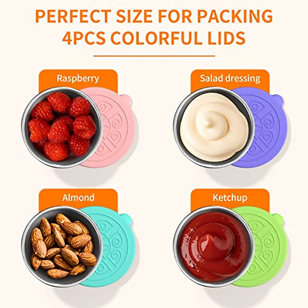 Salad Dressing Container To Go, Small Containers with Lids, 4x 1.7 Oz Lunch Container, Stainless Steel Condiment Containers with Lids, Reusable Leakproof Sauce Containers for Lunch Box (4 PPGB)