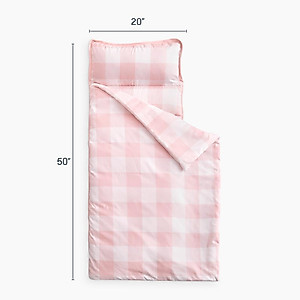 Wake In Cloud - Toddler Nap Mat with Pillow and Blanket, for Kids Boys Girls in Kindergarten Daycare Preschool Pre K, Roll Up Sleeping Bag, Pink White Gingham Buffalo Plaid, Standard Size