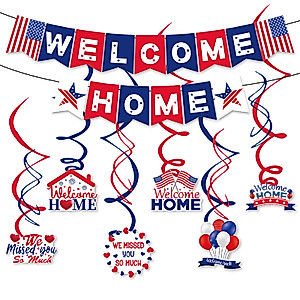 Welcome Home Banner, Red White and Blue Paper Welcome Home Decoration for Military Army Returning Homecoming Party