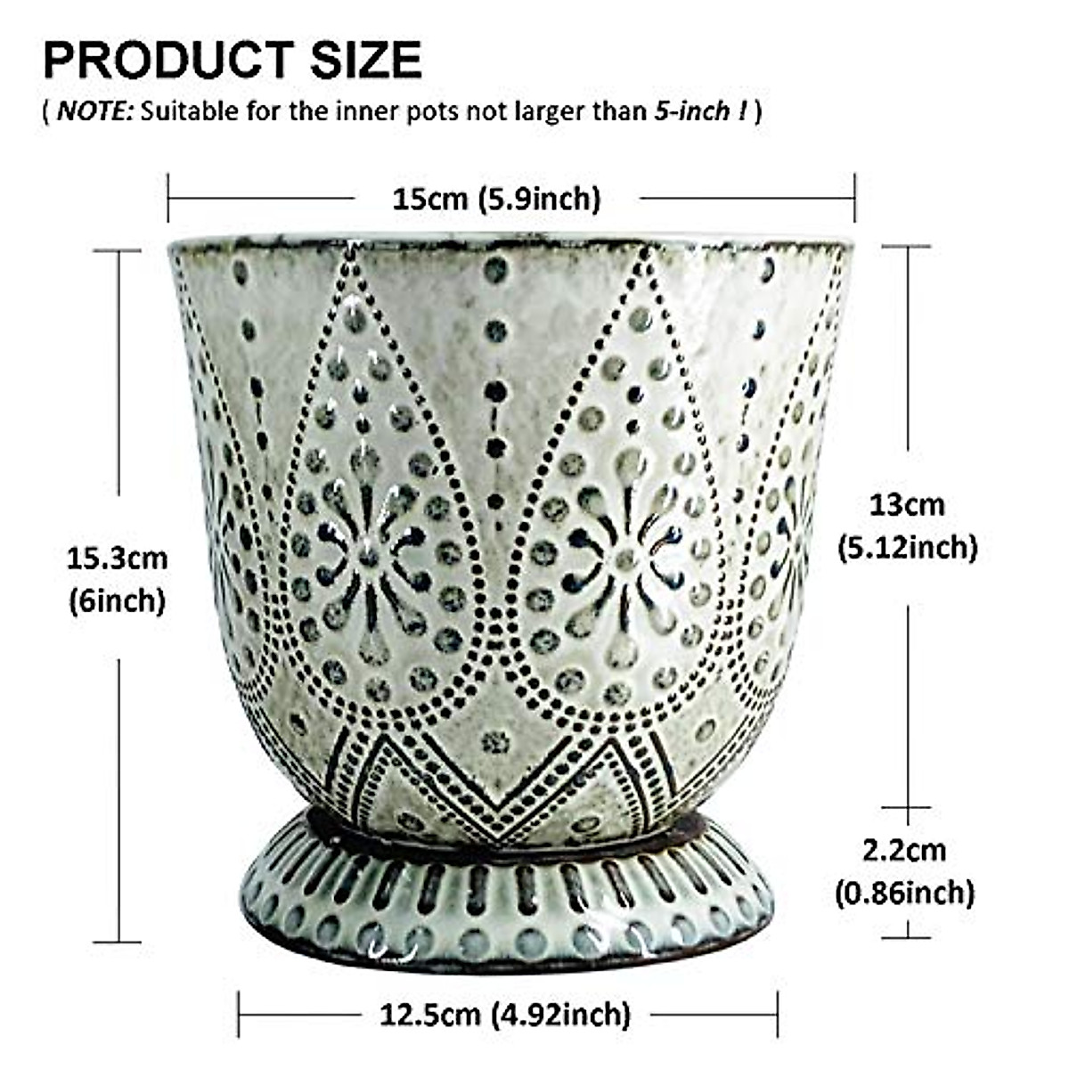 Gepege 6 Inch Beaded Ceramic Planter Set of 2 with Drainage Hole and Saucer for Plants, Indoor-Outdoor Large Round Succulent Orchid Flower Pot (Smoked Gray, for Inner-pots not Larger Than 5 Inch)