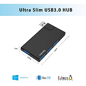 USB 3.0 HUB, Satoley Slim USB HUB 4 Port Aluminum USB Adapter with Rotating USB Connection for Surface Pro Laptop, Notebook PC, MacBook and More, Black