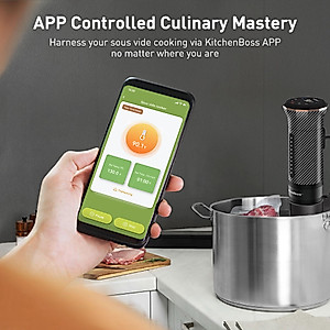 KitchenBoss Wifi Sous Vide Machine: Ultra-quiet Precision Cooker Immersion Circulator APP Control, IPX7 Waterproof Stainless Steel 1100W Professional Low Temperature Cooking Machines (G300PT)