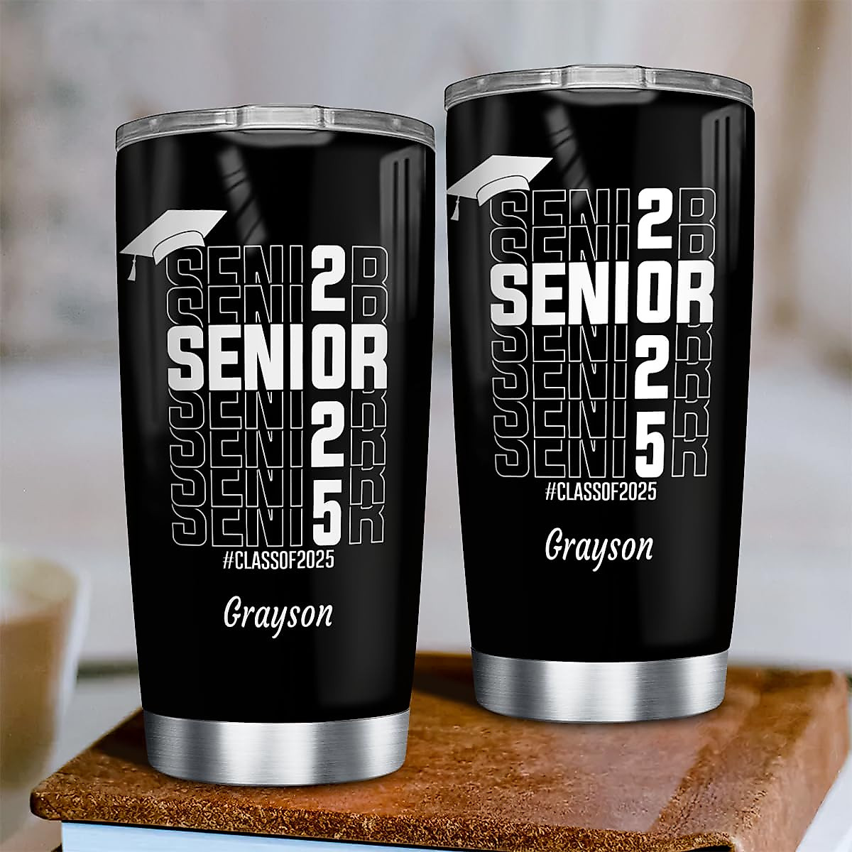 Graduation Tumbler Senior Class of 2025 Personalized Gifts for College & High School Students - Custom Graduation Cups (Black)