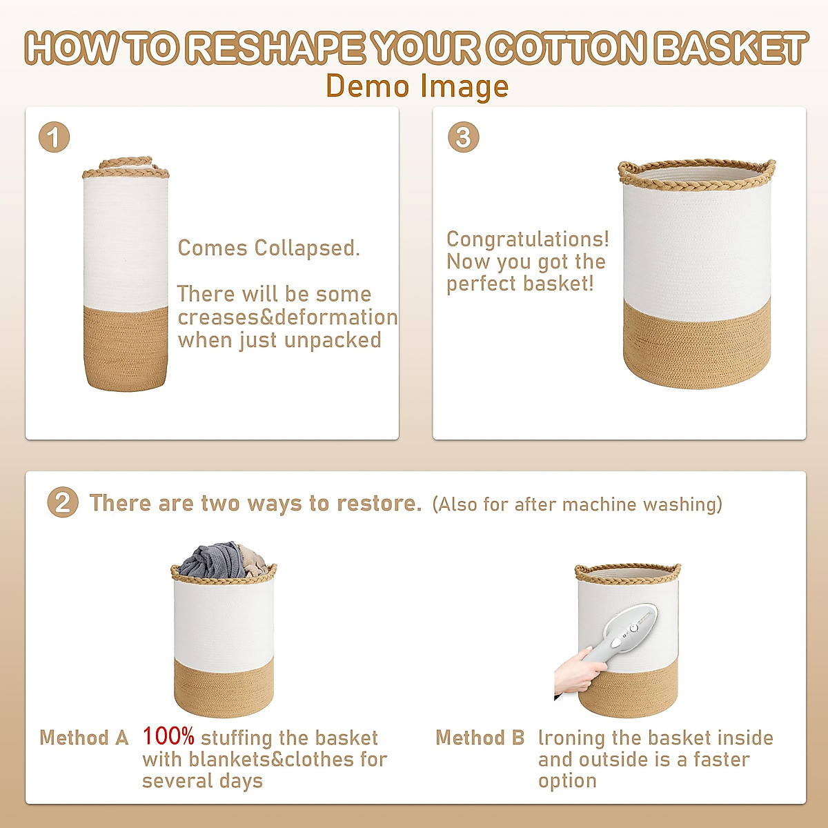 Collapsible Laundry Hamper by Homlikelan,75L Large Cotton Woven Laundry Basket with Handles,20"Tall Blanket Basket for Living Room,Bedroom,Storage Basket for Clothes,Toys,Jute